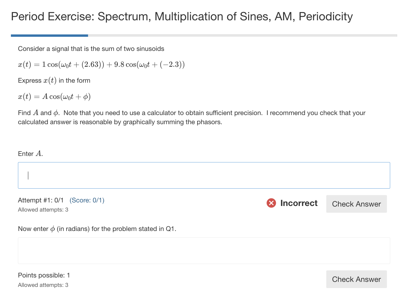 Solved Period Exercise: Spectrum, Multiplication of Sines, | Chegg.com