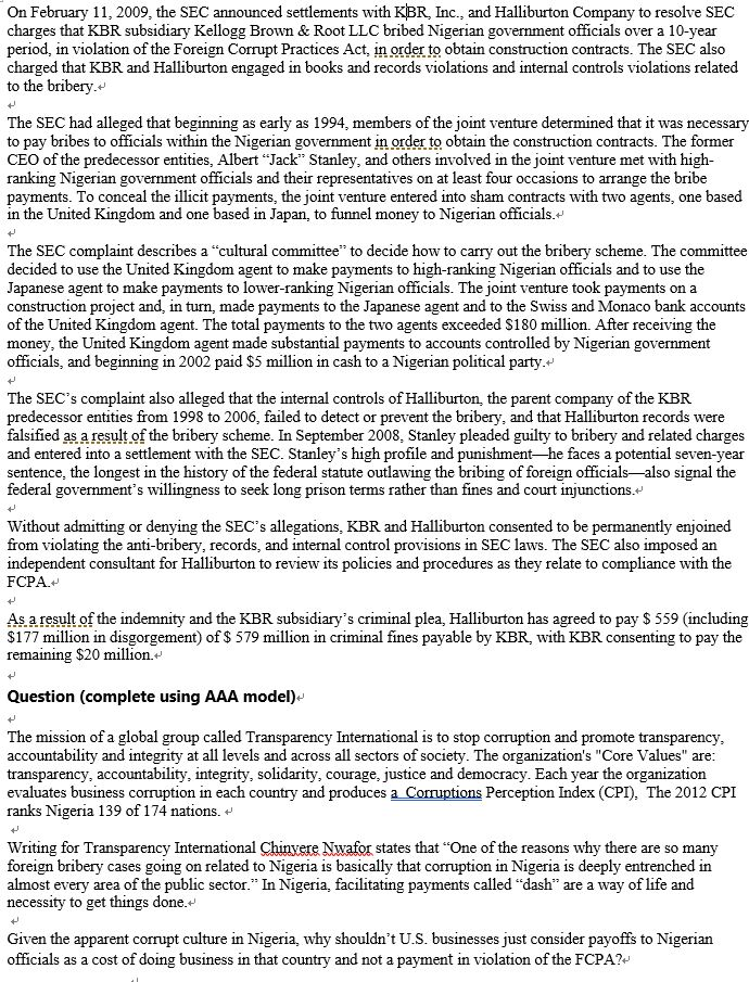 Solved Using the AAA model on ethical decision-making (see | Chegg.com