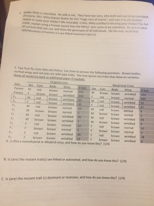 s walter Mitty is colorblind. His wife is not. They | Chegg.com