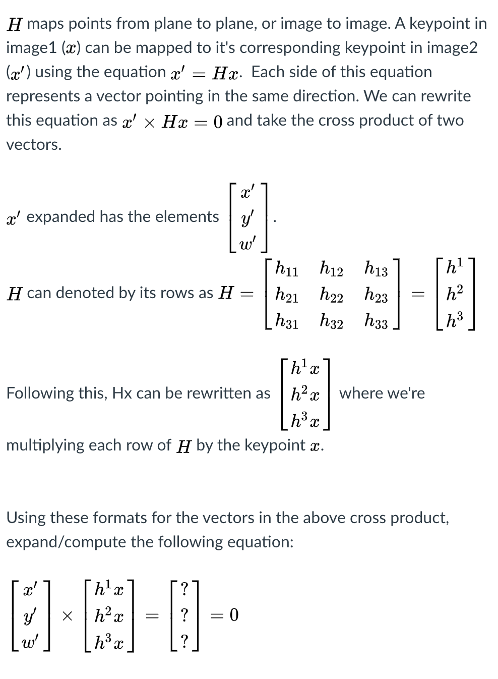 Solved H maps points from plane to plane, or image to image. | Chegg.com