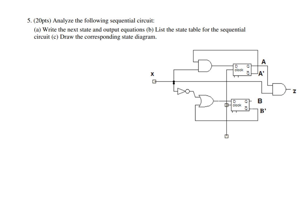 Solved 5. (20pts) Analyze the following sequential circuit: | Chegg.com