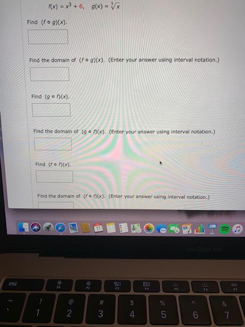 Solved f(x) = x3 +6, g(x) = V Find (fog)(x). Find the domain | Chegg.com
