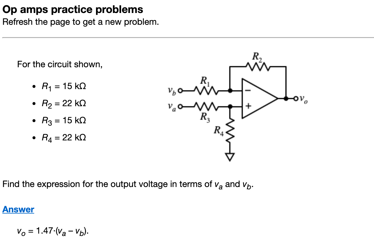 Solved Op amps practice problems Refresh the page to get a | Chegg.com