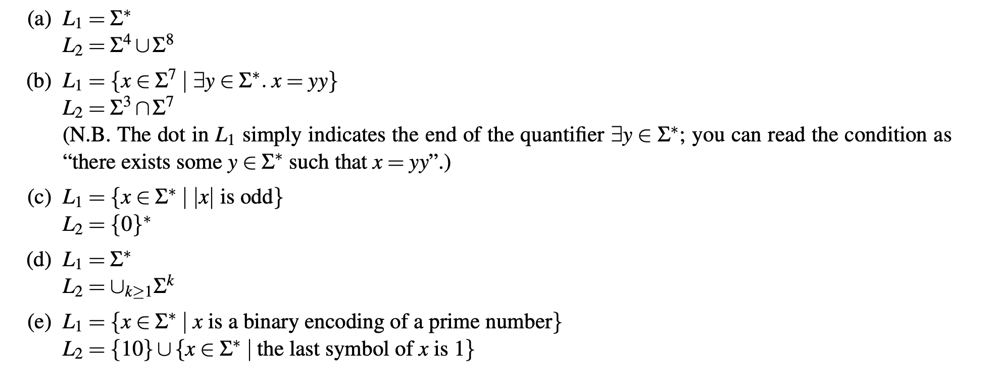 Solved Let Σ = {0,1}. For each of the following pairs of | Chegg.com