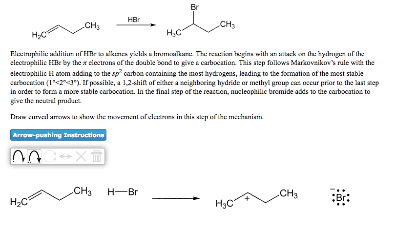 Solved Br HBr CH3 - CH3 нс H3C Electrophilic addition of HBr | Chegg.com