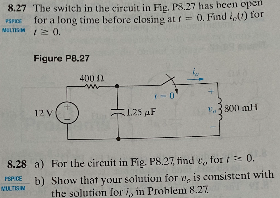 Solved 8.27 The switch in the circuit in Fig. P8.27 has been | Chegg.com