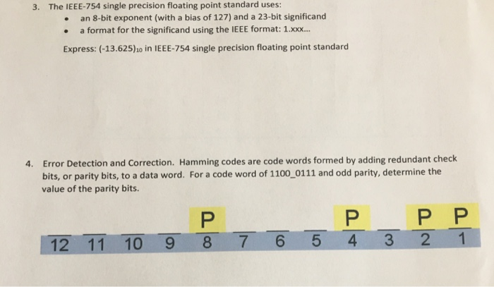 Solved 3. The IEEE-754 single precision floating point | Chegg.com