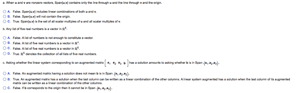 Solved a. When u and v are nonzero vectors, Spanlu,v) | Chegg.com