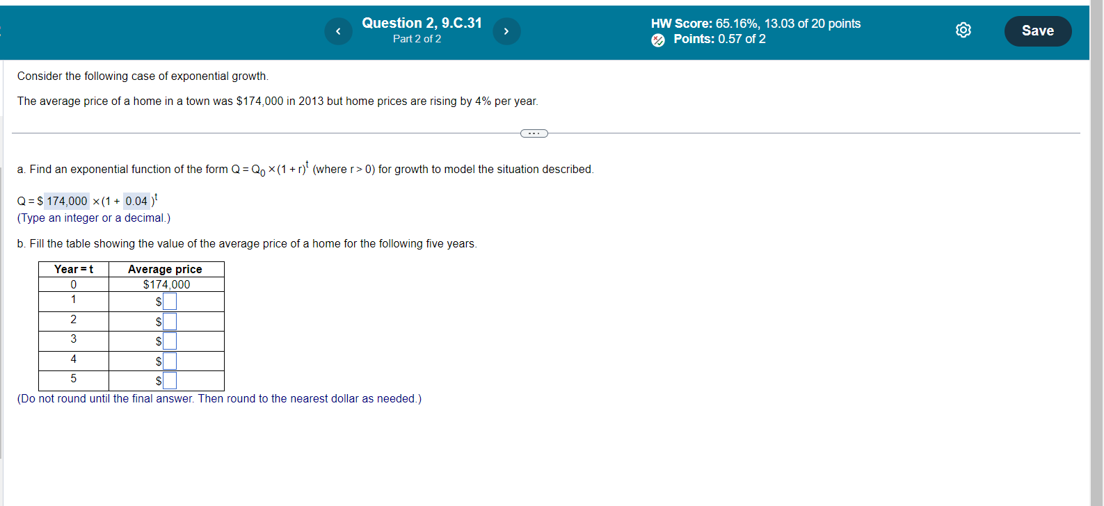 Solved Consider the following case of exponential growth. | Chegg.com