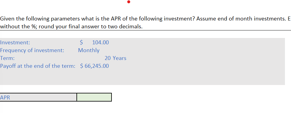 Solved Given the following parameters what is the APR of the | Chegg.com