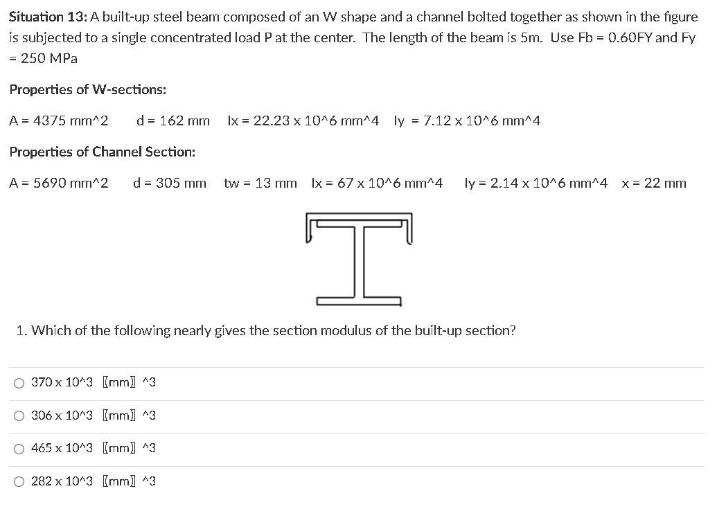 Solved Situation 6: A built up section as shown in the | Chegg.com