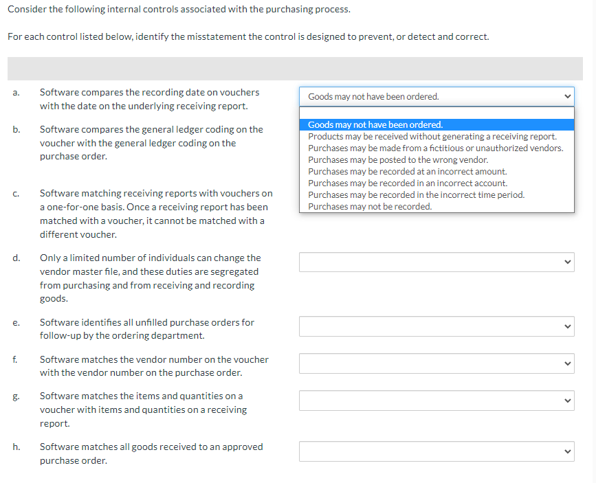 Solved Consider the following internal controls associated | Chegg.com