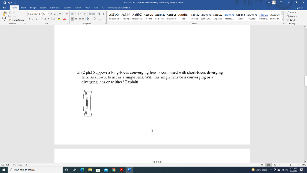 Solved . (2 pts) Suppose a long-focus converging lens is | Chegg.com