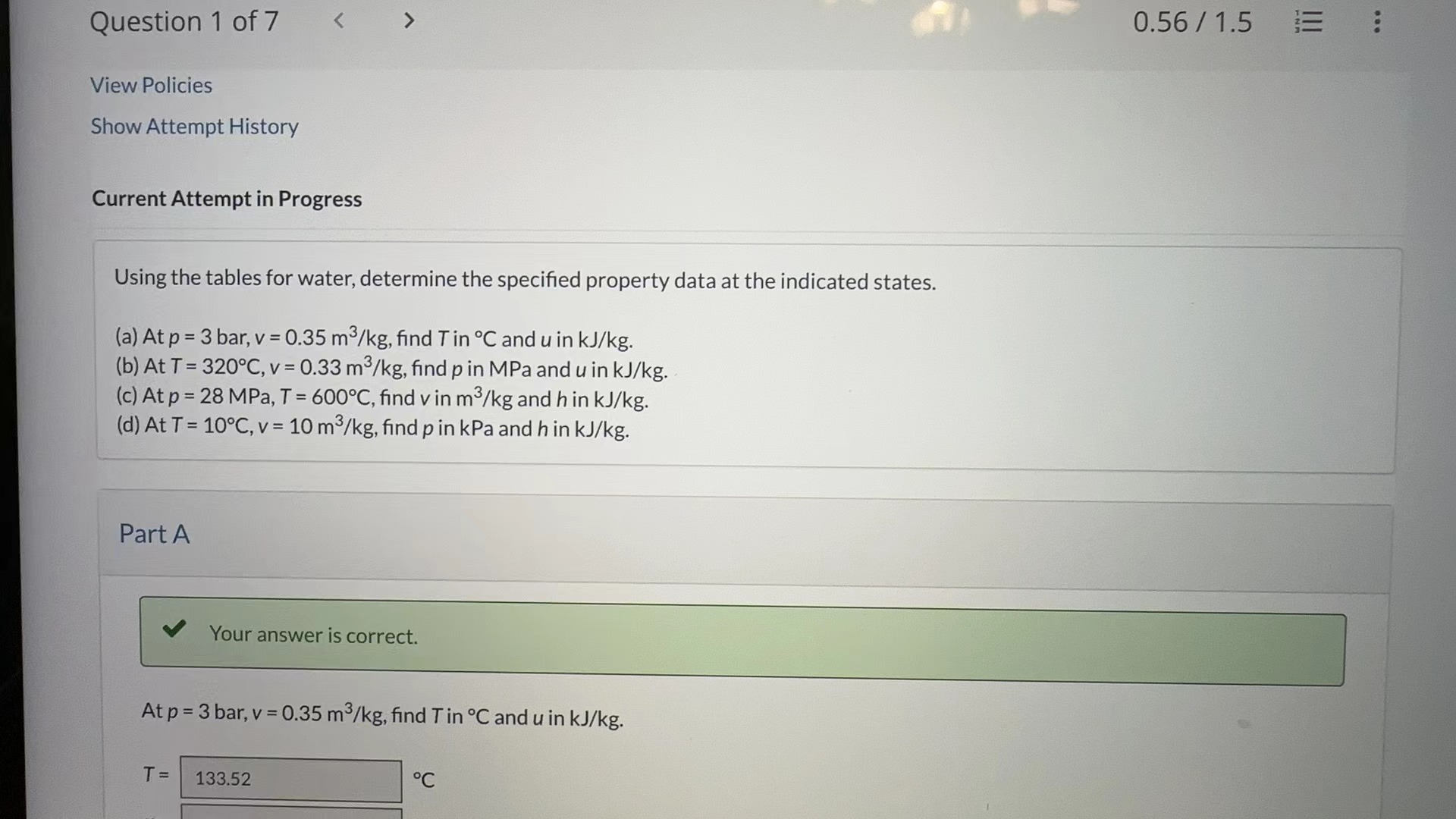 Solved Using the tables for water, determine the specified | Chegg.com