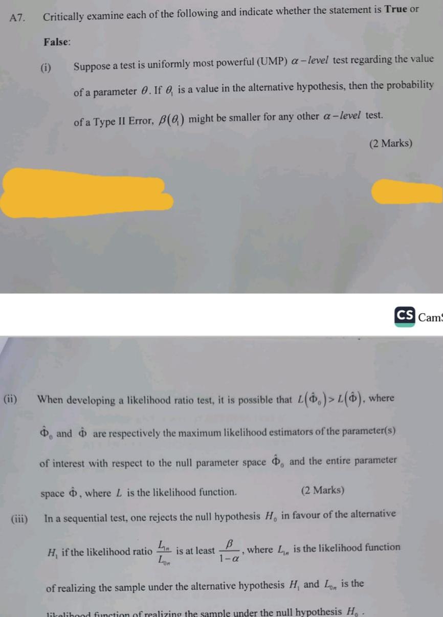 Solved A7. Critically examine each of the following and | Chegg.com