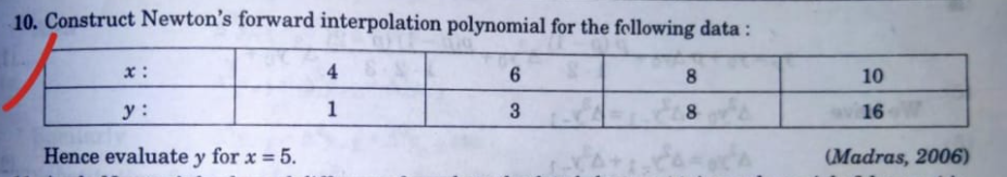 Solved 10. Construct Newton's forward interpolation | Chegg.com