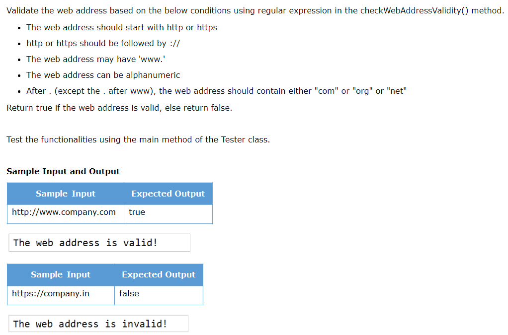 Solved Validate the web address based on the below | Chegg.com
