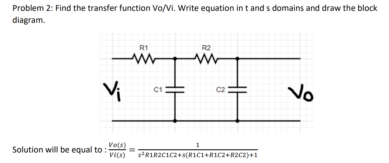 Solved Problem 2: Find the transfer function Vo/Vi. Write | Chegg.com