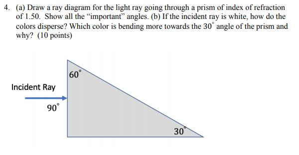 Solved 4. (a) Draw a ray diagram for the light ray going | Chegg.com