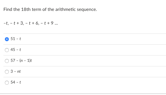 Solved Find the 18th term of the arithmetic sequence. -t, - | Chegg.com