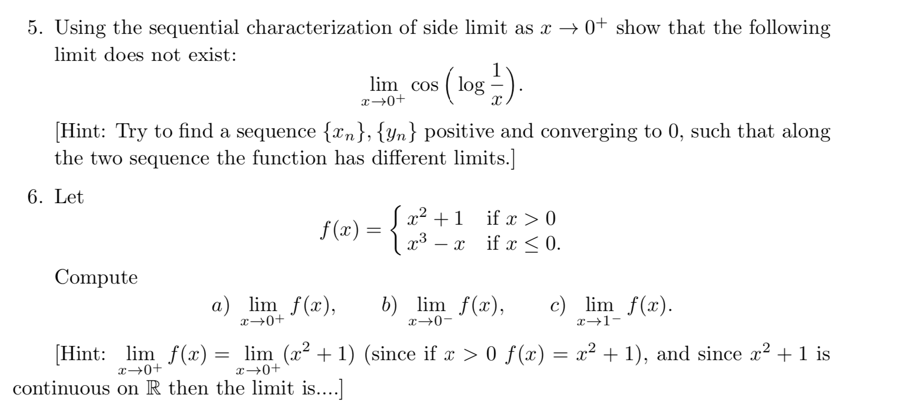 Solved 5. Using the sequential characterization of side | Chegg.com