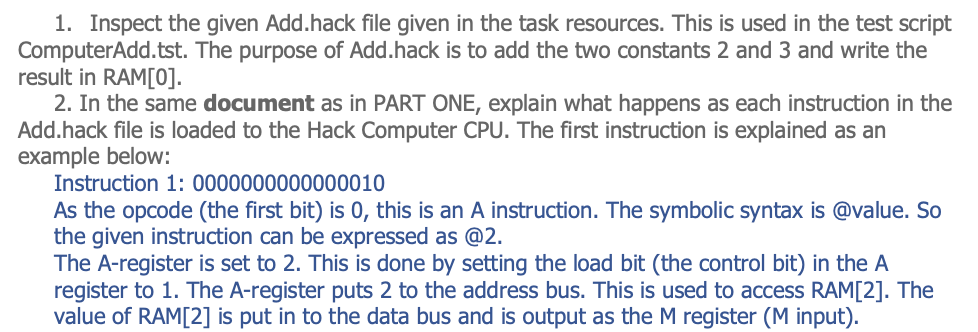 Solved 1. Inspect the given Add.hack file given in the task | Chegg.com