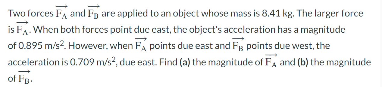 Solved Two forces vec(FA) ﻿and vec(FB) ﻿are applied to an | Chegg.com