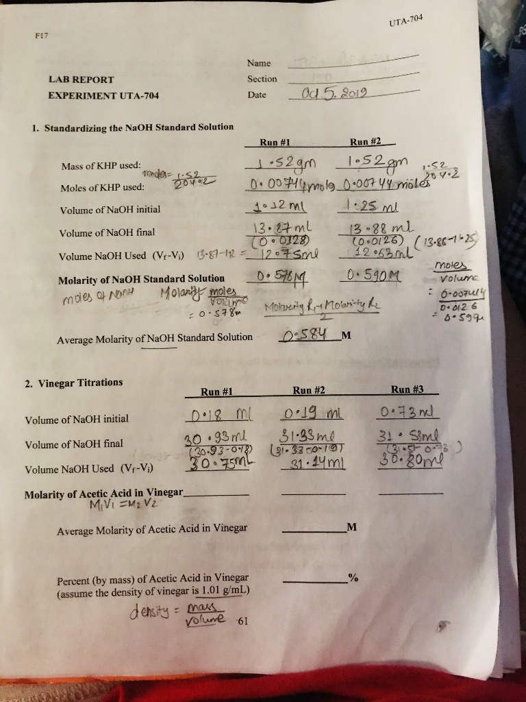UTA-704 LAB REPORT EXPERIMENT UTA-704 Name Section | Chegg.com