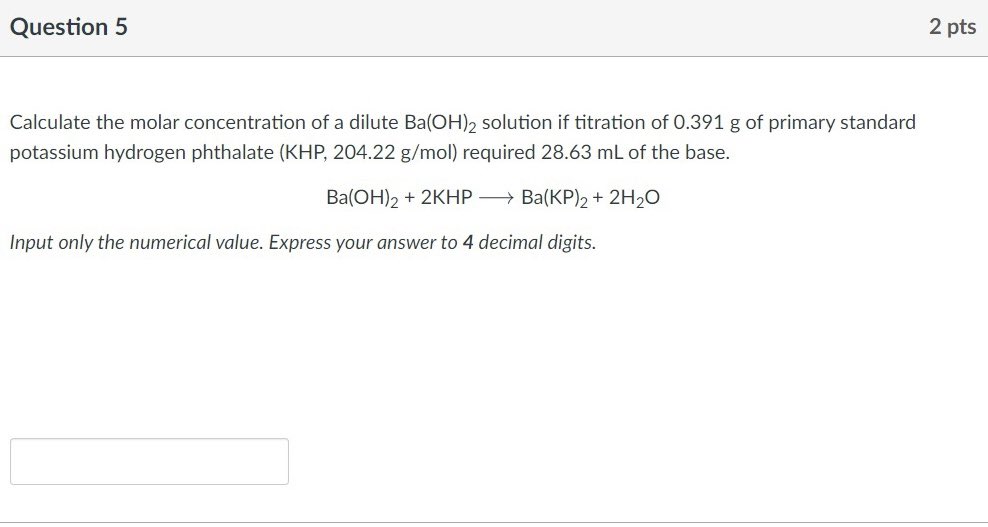 Solved Calculate the molar concentration of a dilute Ba(OH)2 | Chegg.com