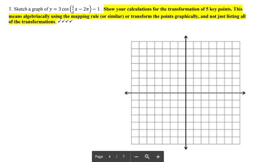 Solved 1. Sketch a graph of y=3cos(21x−2π)−1. Show your | Chegg.com