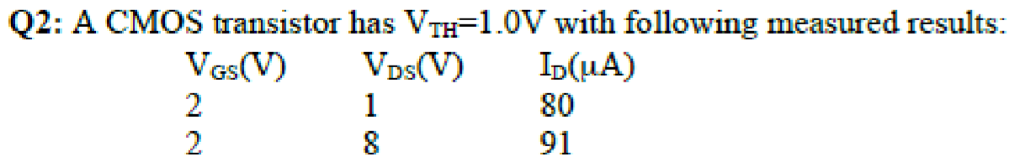 Solved Q2: A CMOS transistor has VTH-1.0V with following | Chegg.com