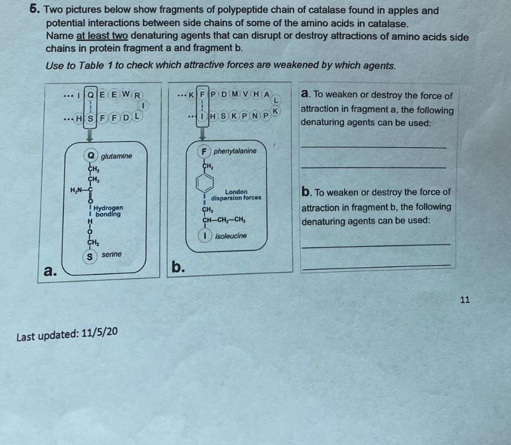 Solved Table 1. Selected denaturing agents/conditions. Two | Chegg.com