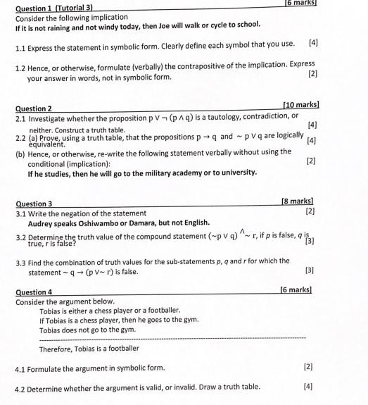 Solved Question 1 (Tutorial 3) Consider the following | Chegg.com