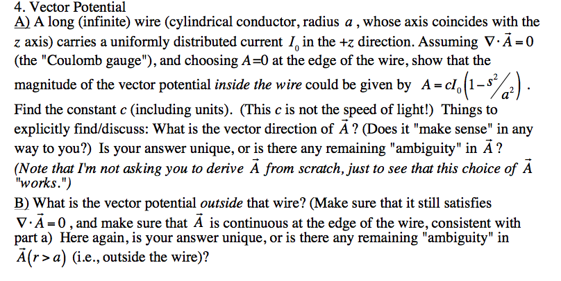 52/ a?). 4. Vector Potential A) A long (infinite) | Chegg.com