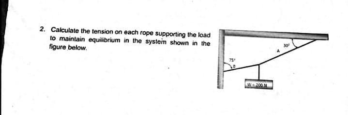 Solved 2. Calculate the tension on each rope supporting the | Chegg.com