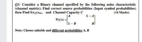 Solved 03: Consider a Binary channel specified by the | Chegg.com