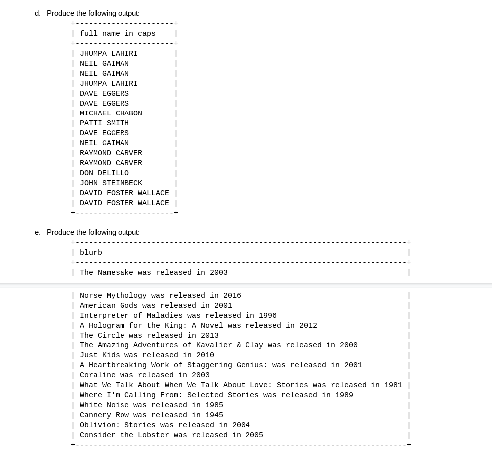 Solved String Functions: Exercises 1. In the MySQL shell, | Chegg.com