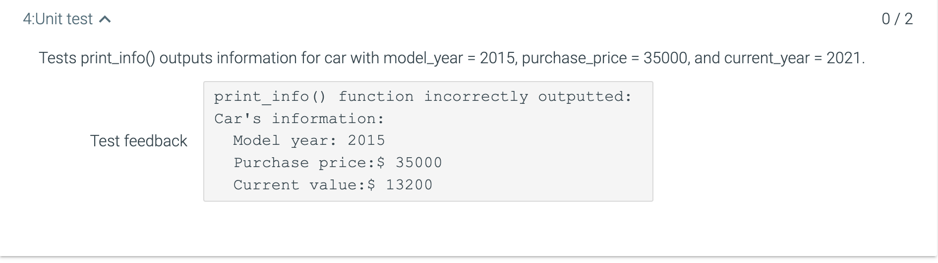 Solved 9.14 Ch. 9 Lab: Car value (classes) Complete the Car | Chegg.com