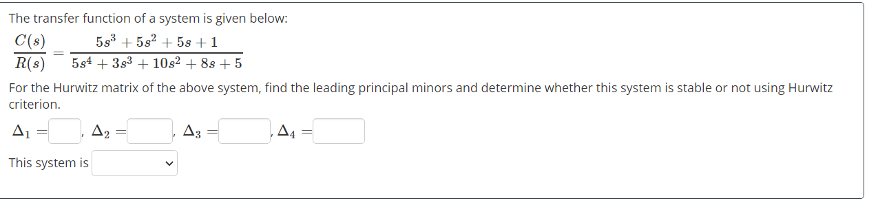 Solved The transfer function of a system is given below: | Chegg.com