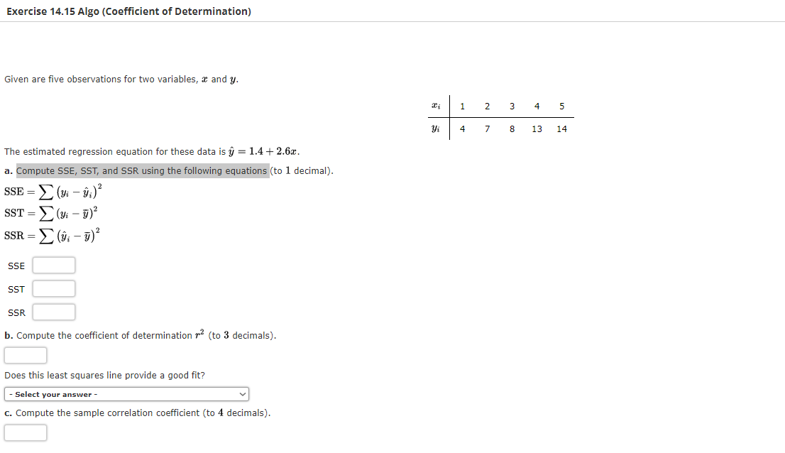 Solved Exercise 14.15 Algo (Coefficient of Determination) | Chegg.com
