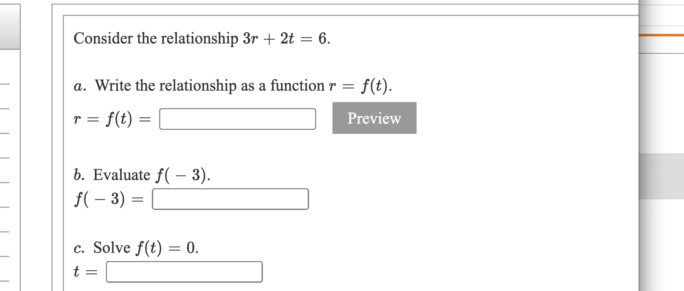 Solved Consider the relationship 3r + 2t = 6. a. Write the | Chegg.com