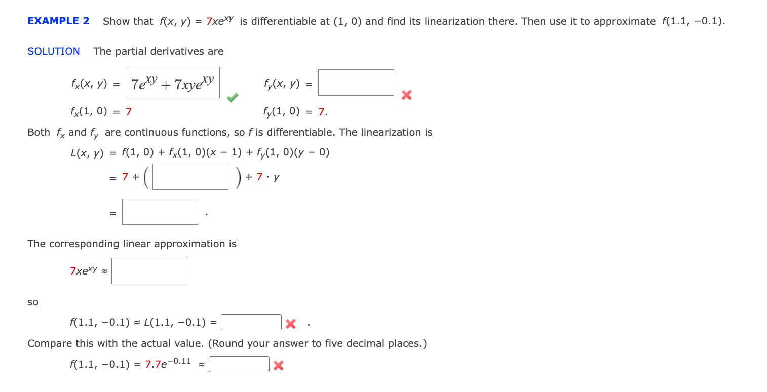 Solved Example 2 Show That F X Y 7xexy Is Differentiable At
