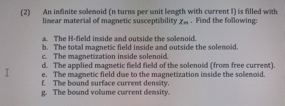 Solved (2) An infinite solenoid (n turns per unit length | Chegg.com