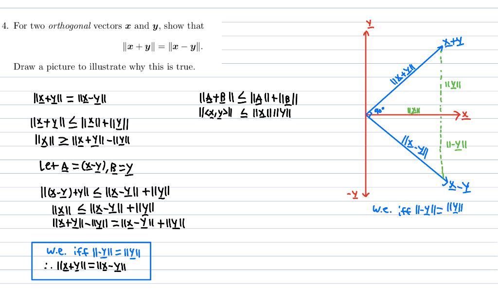 Solved 4. For two orthogonal vectors x and y, show that | Chegg.com