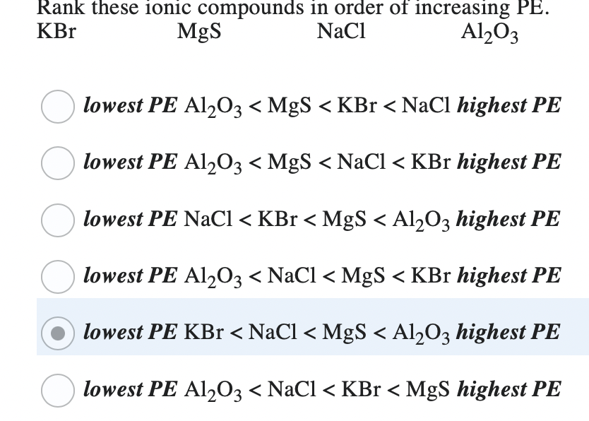 Solved Rank these ionic compounds in order of increasing | Chegg.com