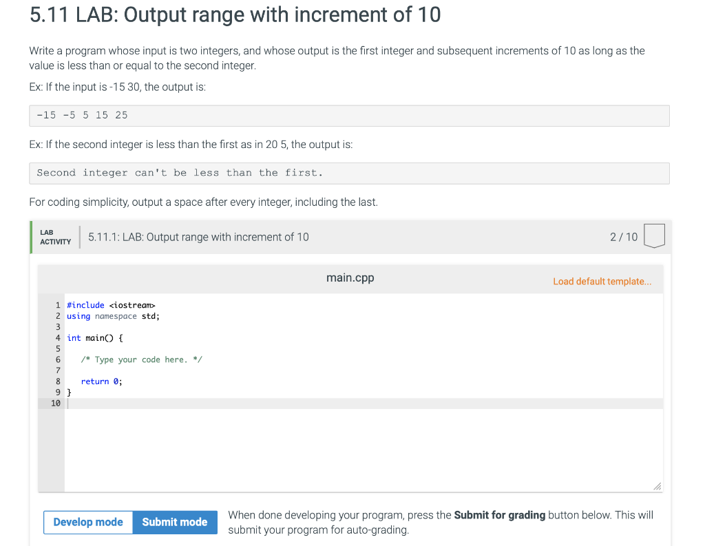 Solved 5 11 LAB Output Range With Increment Of 10 Write