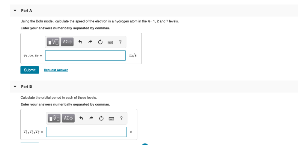 Solved Using the Bohr model, calculate the speed of the | Chegg.com