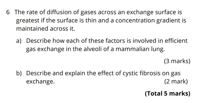 Solved 6 The rate of diffusion of gases across an exchange | Chegg.com