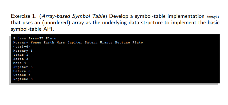 Exercise 1. (Array-based Symbol Table) Develop a | Chegg.com