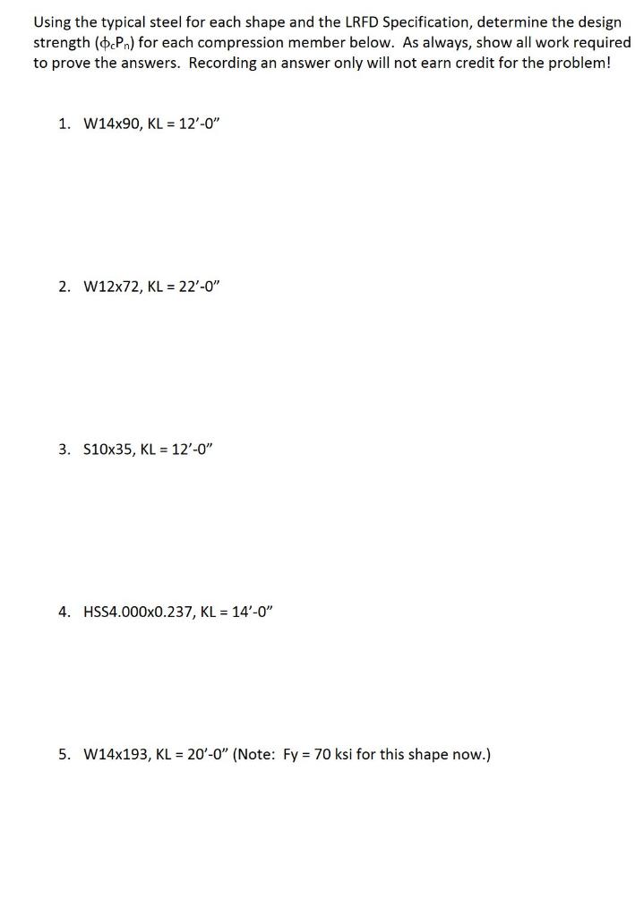 Solved Using the typical steel for each shape and the LRFD | Chegg.com